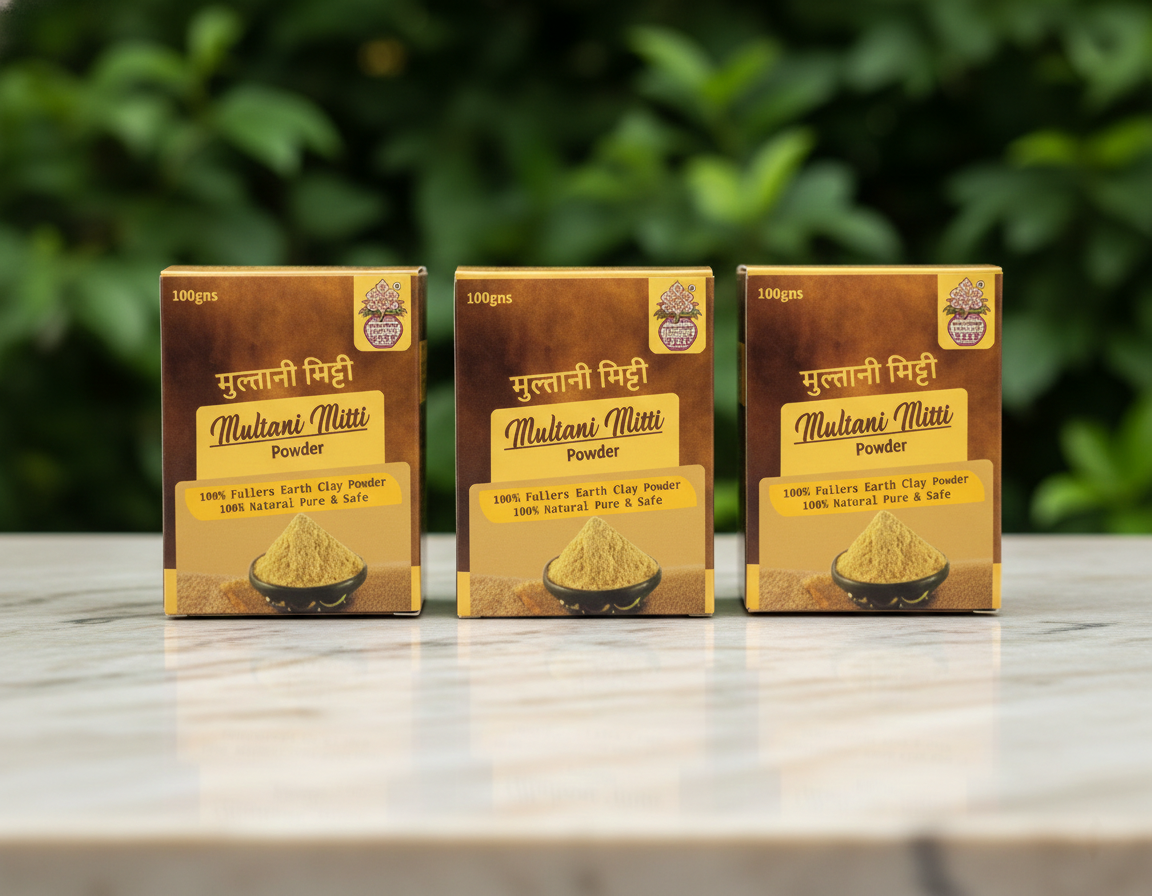 Multani Mitti Powder- Pack of 3 (Fuller's earth) for a natural and hea ...